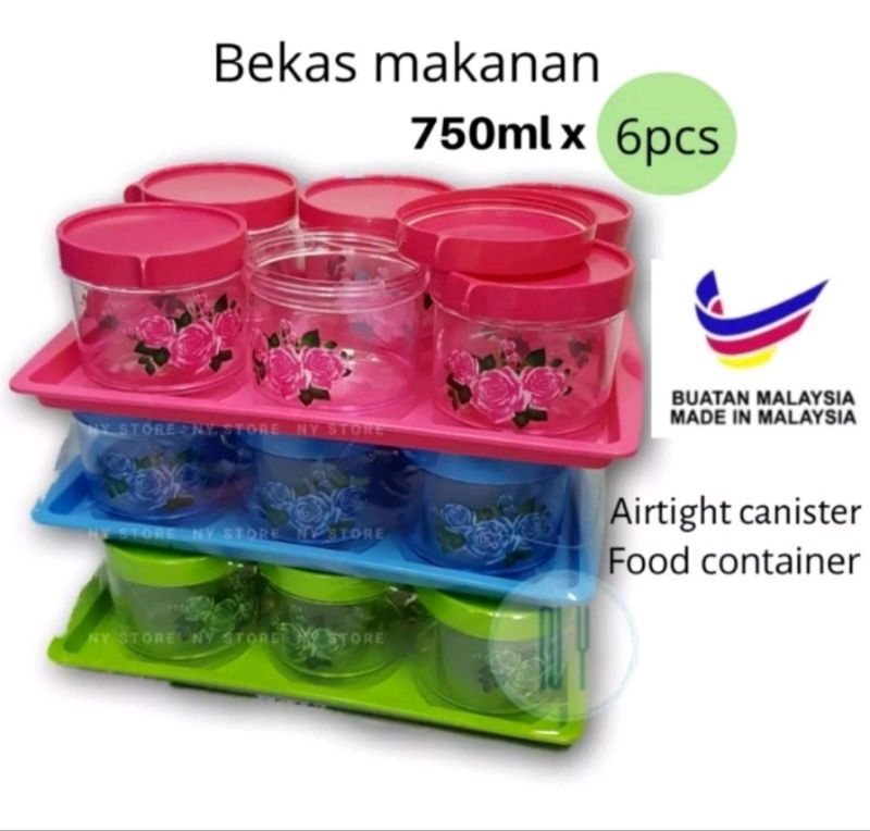 6pcs Bekas Kuih Set 750ml Kedap Udara Balang Box Airtight Canister ...