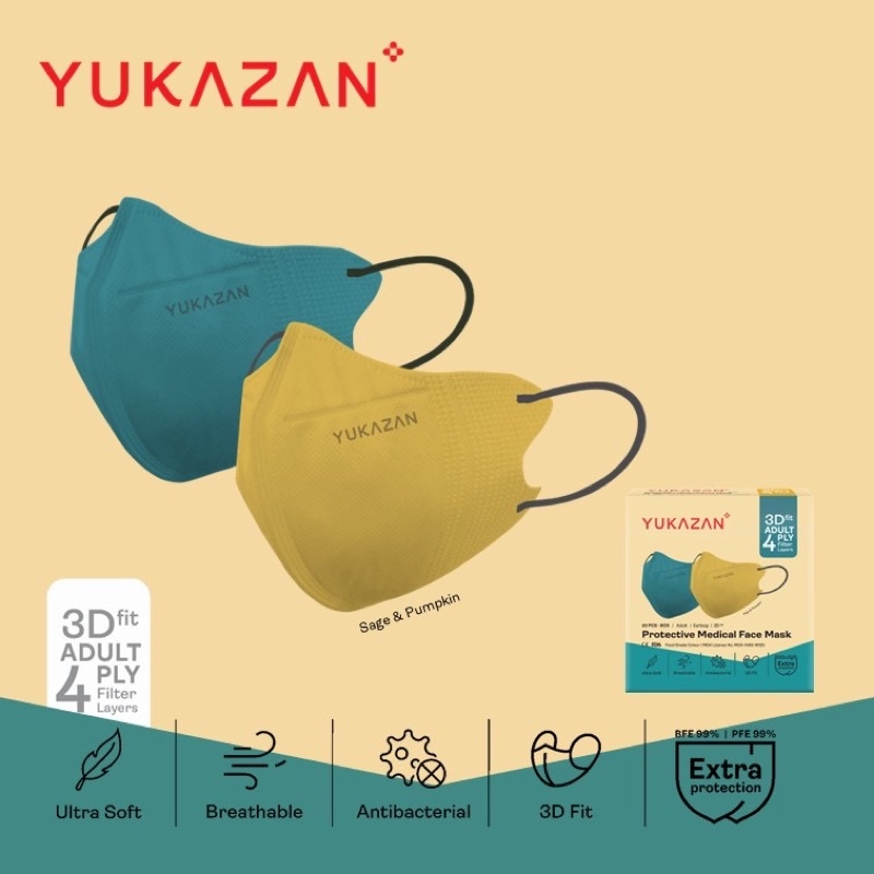 Yukazan 3D Fit 4ply Medical Face Mask(50 Pcs/Box)Morandi Berry&Speing ...