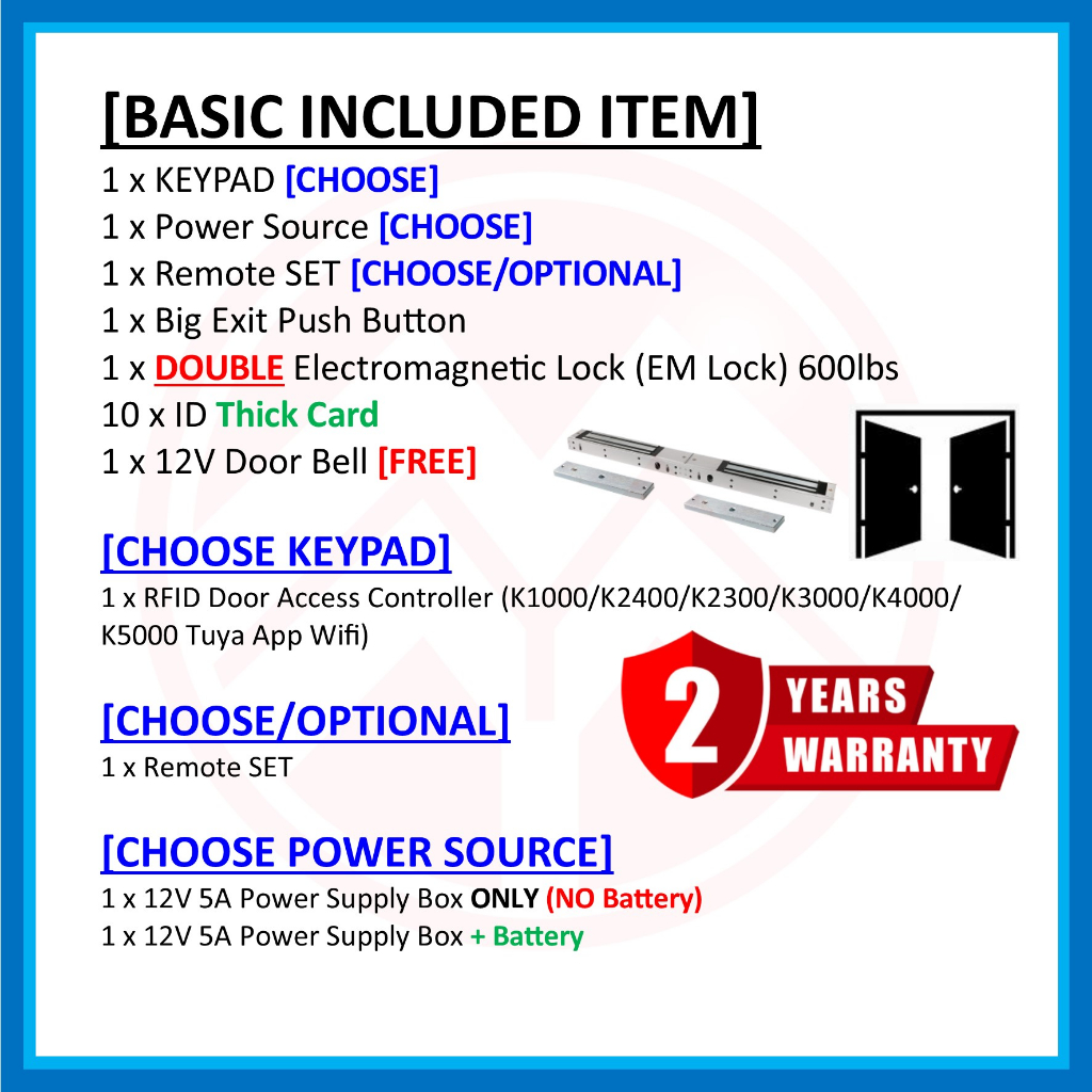 YMY [ DOUBLE EM-LOCK, CARD ] WiFi TUYA APP SECURITY DOOR ACCESS SYSTEM ...