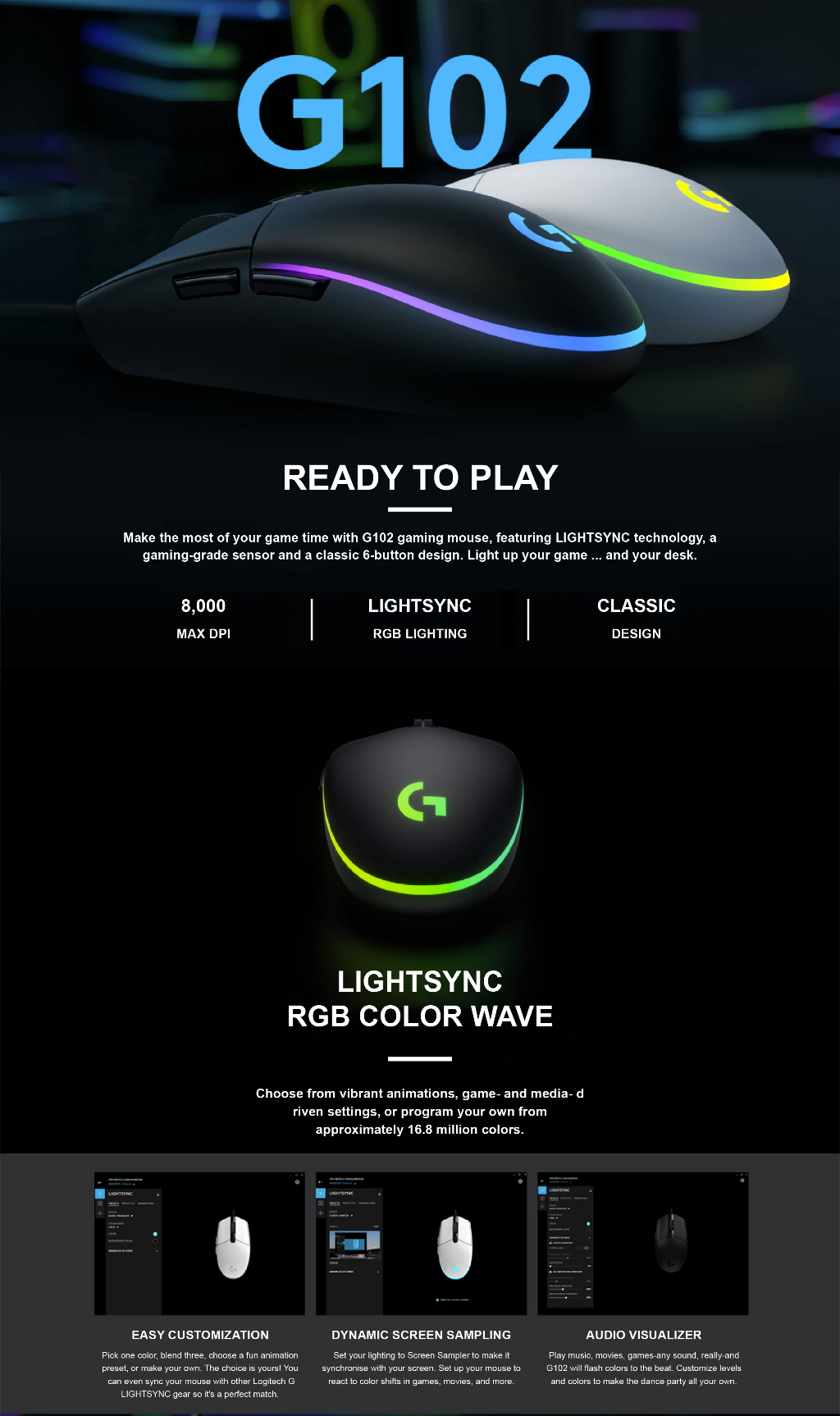 LOGITECH G102 Gaming Mouse with LIGHTSYNC RGB, 6 Programmable Buttons ...