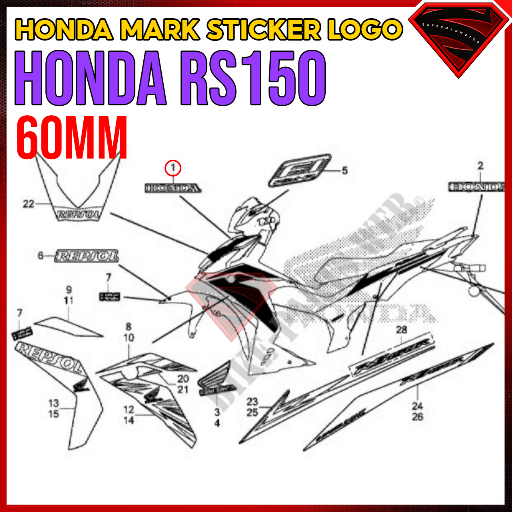100% ORIGINAL HONDA EMBLEM STICKER MARK HONDA 60MM RED BASE/BLACK BASE ...