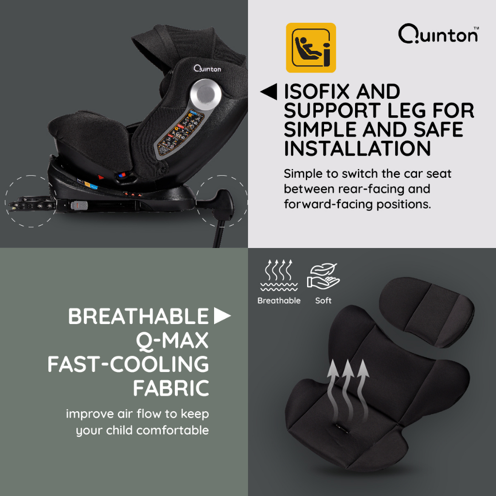 Quinton OneSpin+ 360 Safety Convertible Car Seat with Canopy | Newborn ...