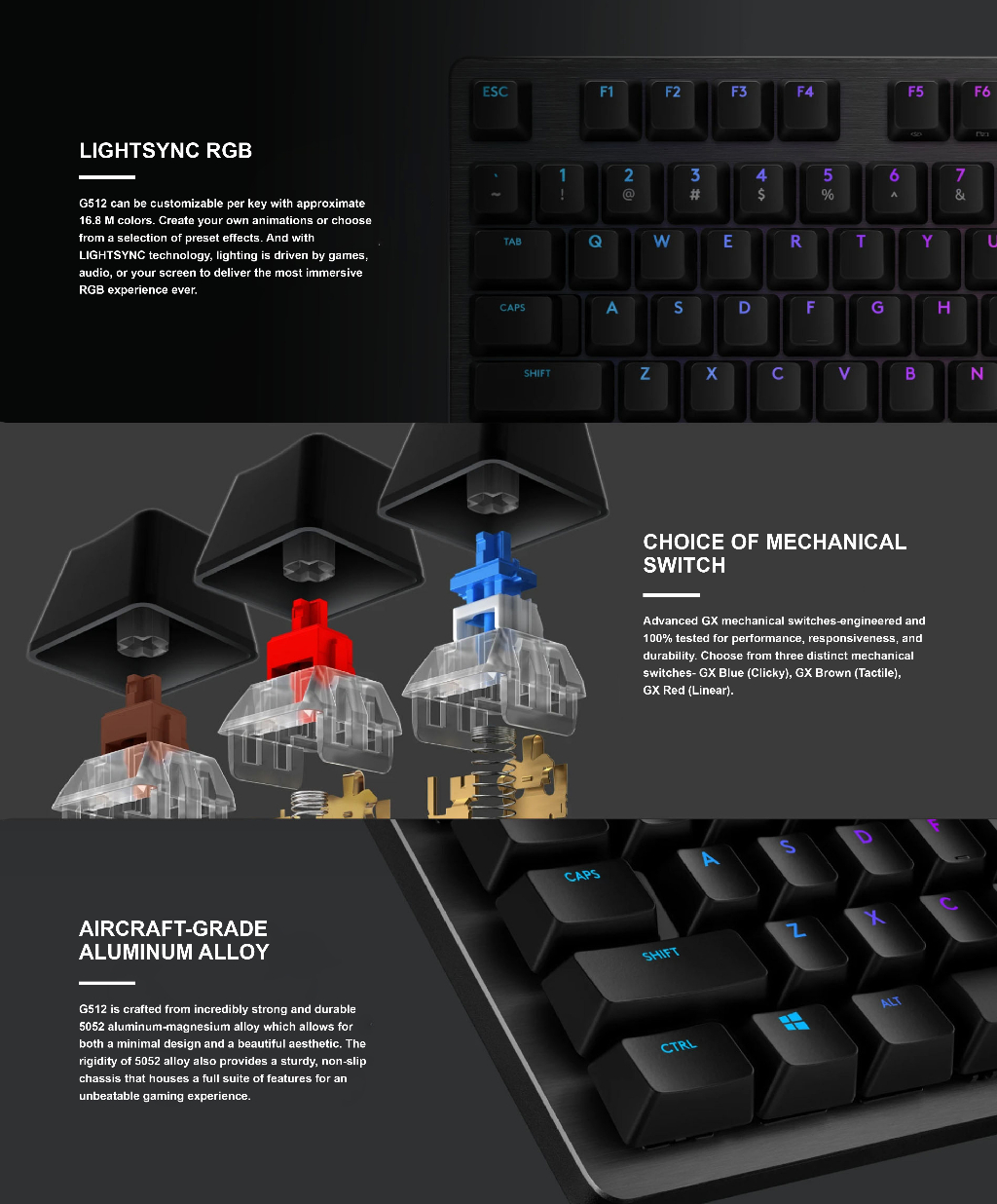 LOGITECH G512 Wired Gaming Keyboard with Mechanical Switch, LIGHTSYNC ...