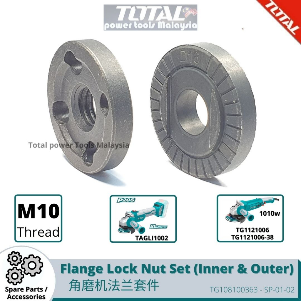 TOTAL 4'' Grinder Flange Kit Lock Nut Set 角磨机法兰套件 M10 For Angle Grinder ...