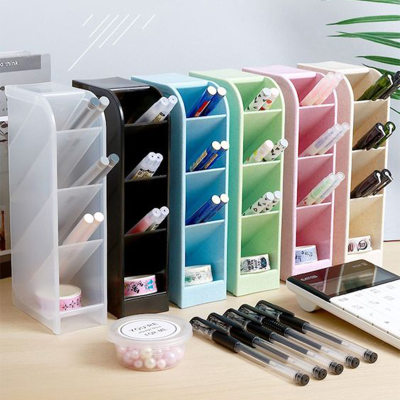 𝟮 𝗪𝗔𝗬𝗦 𝗦𝗘𝗧𝗨𝗣 》4 Grids Pen Holder Stationery Cosmetic Storage Box Office ...