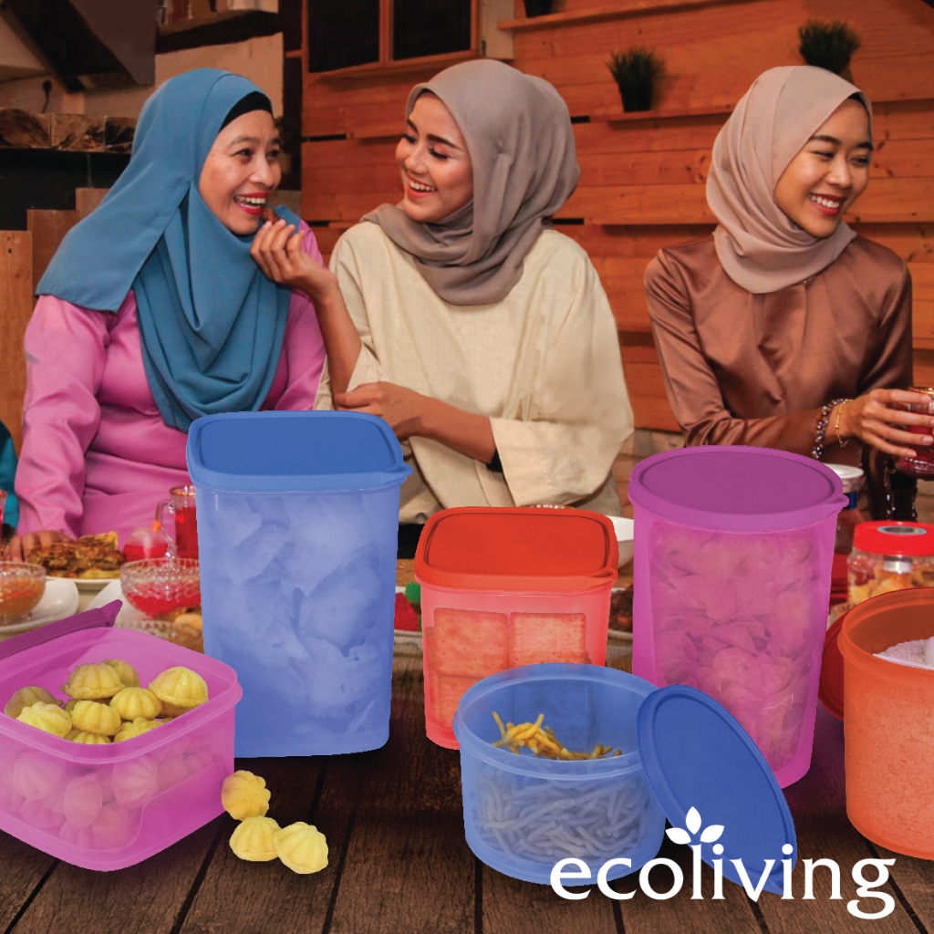 ECO LIVING 2.5/4.1/6.7Ltr Airtight Square Colourful Food Storage ...