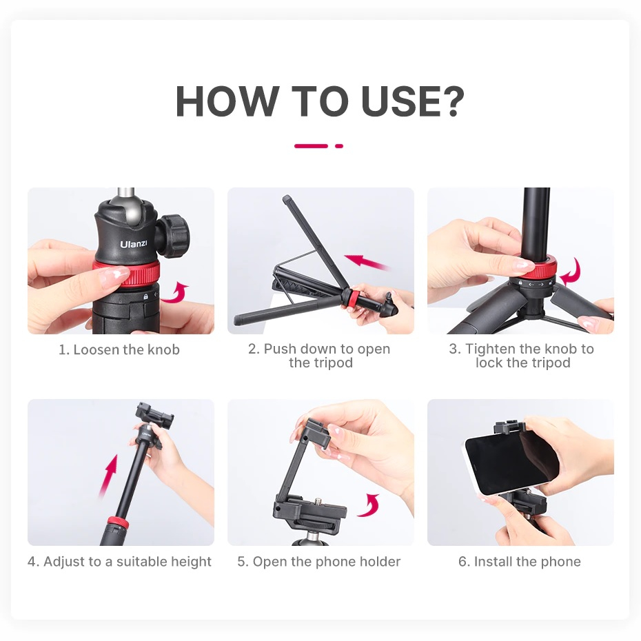 Ulanzi Mt 44 Extendable Tripod Selfie Stick Phone Holder Clip Vlog