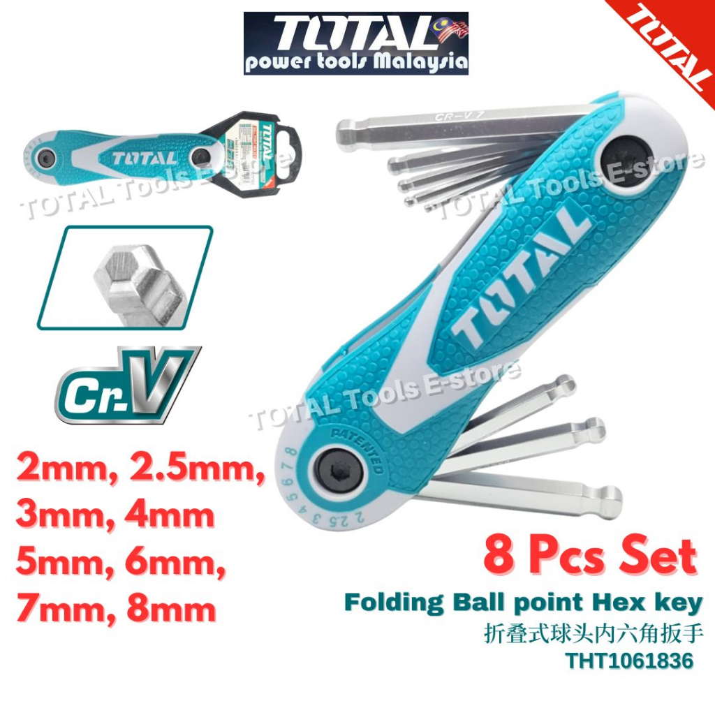 TOTAL 8 in 1 Folding Ball Point Hex Allen Key Set 折叠式球头内六角扳手 ...