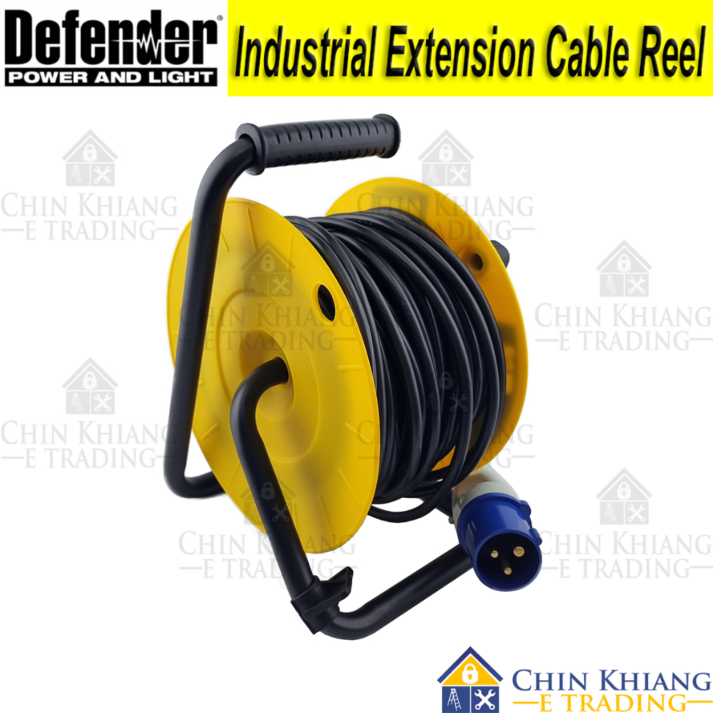 Defender 25M 2-Way Industrial Extension Wire Cable Reel 230V 16A E86475 ...