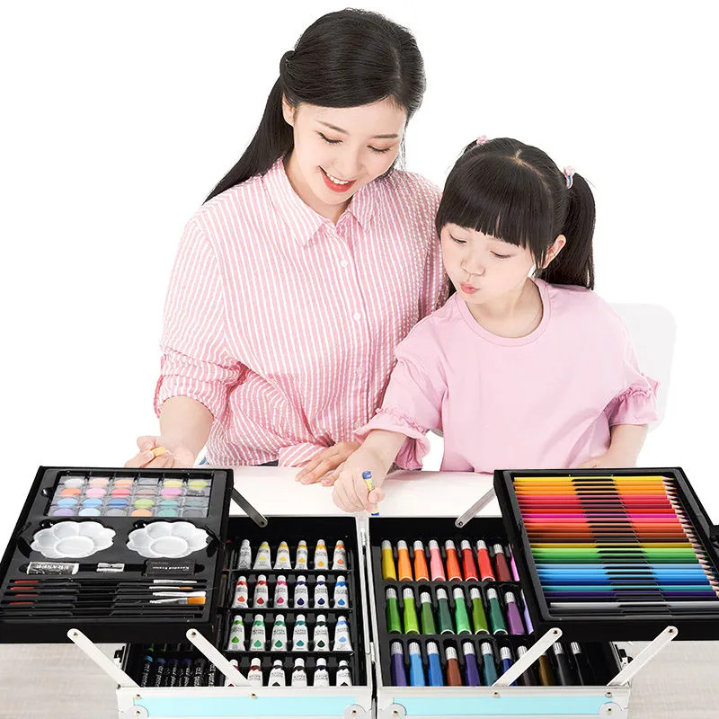 145PCS kids Drawing set Double design Sketch Color pencil Crayon ...