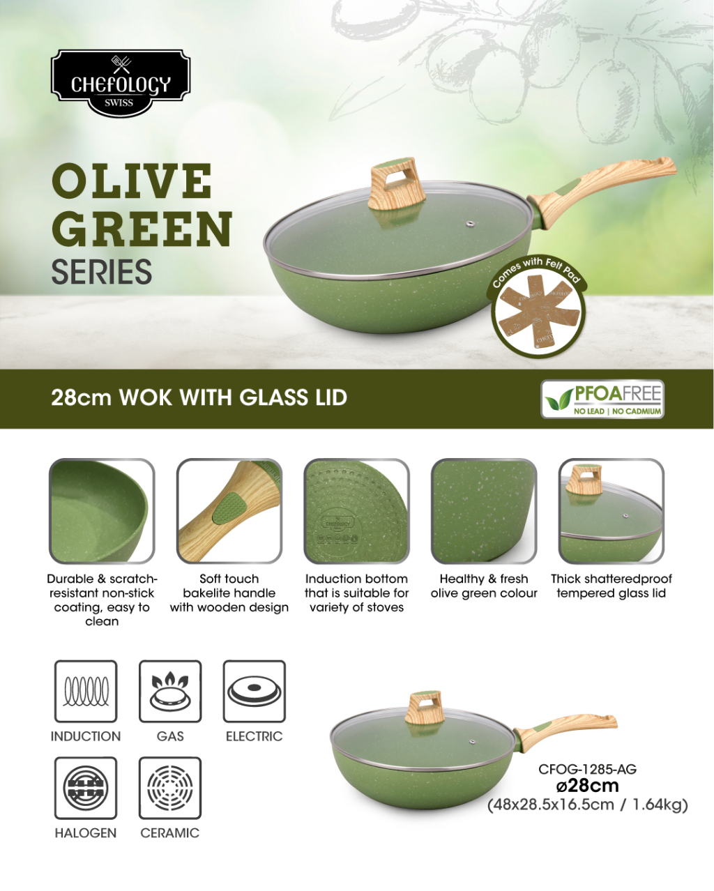 (Clearance sales)Chefology Olive Green Non Stick Fry Pan Casserole Wok ...