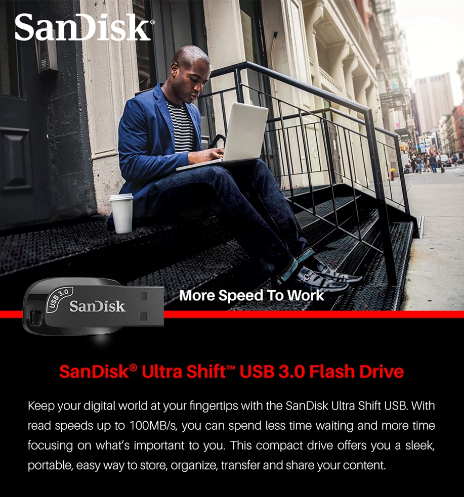 SanDisk Ultra Shift USB 3.2 Gen 1 Flash Drive (32GB /64GB /128GB/256GB ...