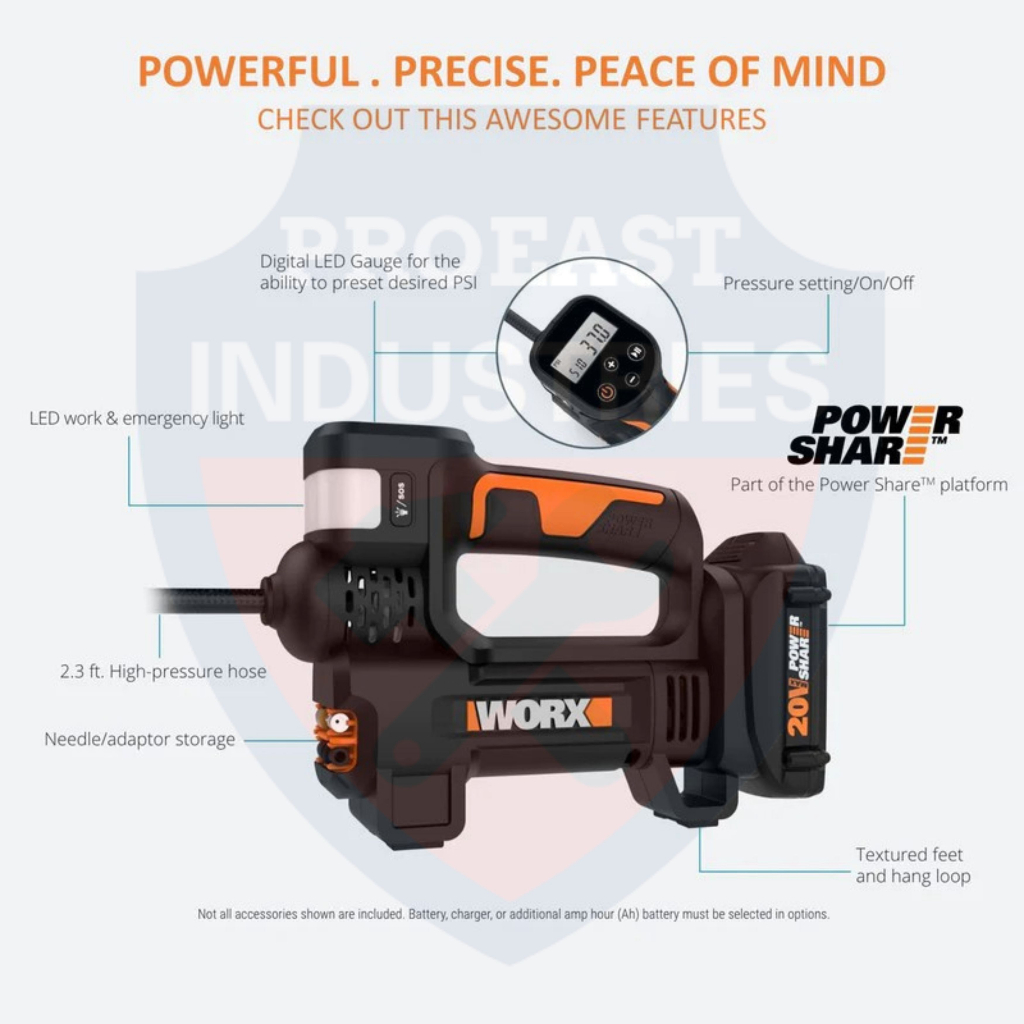 WORX WX092 High Pressure Inflator 4-IN-1 Tool ( Inflator, Tire Pressure ...