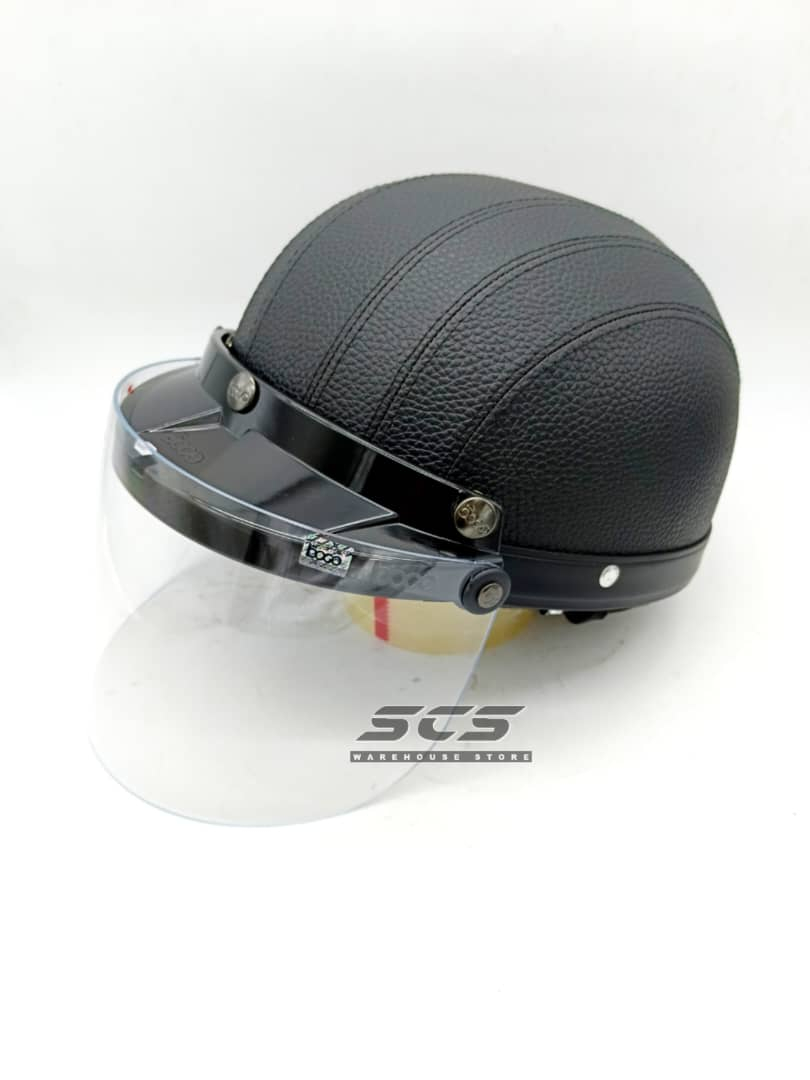 Design MHR 3 MATT BLACK Half Cut Leather Helmet Harley Helmet Retro Half Motorcycle Topi Keledar ...