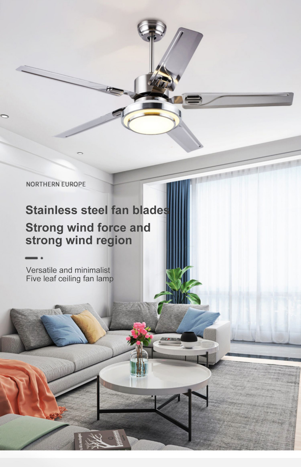 Ceiling Fan with Light 5 Blade Chandelier Kipas Siling Lampu 6 Speed ...