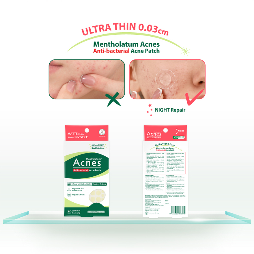 Mentholatum Acnes Anti-Bacterial Calendula Night Patch 26's x 0.03cm ...