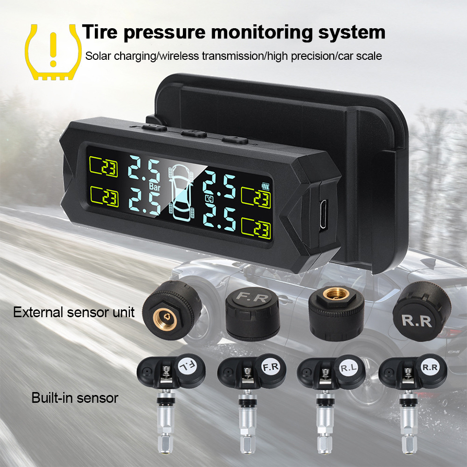 Solar TPMS Car Tire Pressure Alarm Monitor System Display Attached to ...
