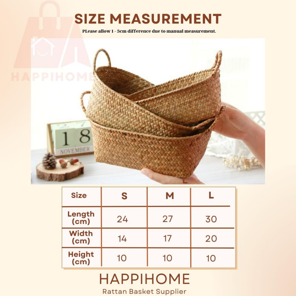 Woven Seagrass Rotan Basket Straw Bread Basket Rattan Bakul Buah Rotan ...