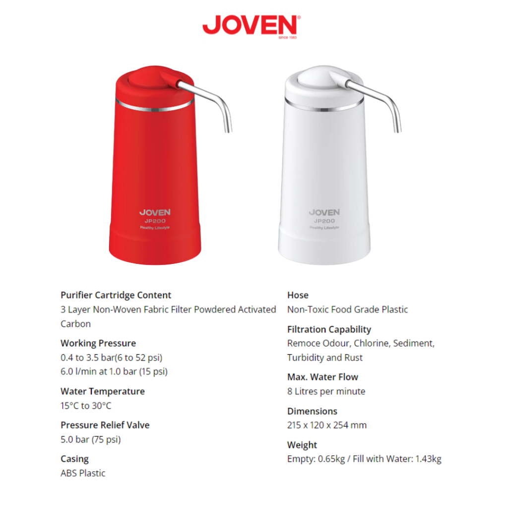 JOVEN JP200 Water Purifier ( Red / White ) | JP200C Water Filter ...
