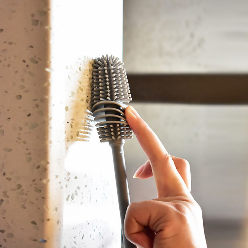 𝐍𝐎 𝐃𝐄𝐀𝐃 𝐀𝐍𝐆𝐋𝐄 Long Handle Silicone Bristle Cleaning Brush Milk Bottle ...