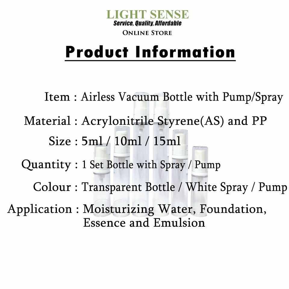 5ml 10ml 15ml Airless Vacuum Spray / Pump Bottle / Botol Sembur Pam ...