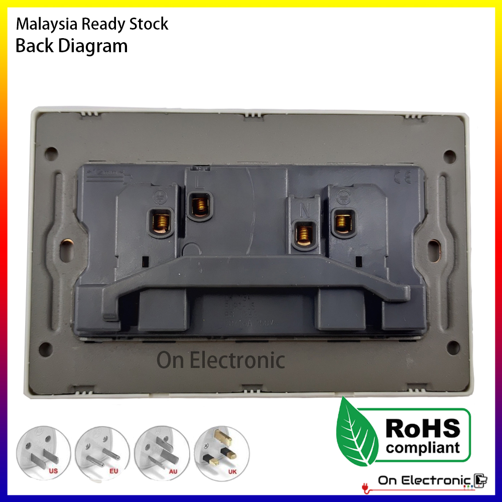 13A 2 Gang Universal Switch Socket Multi Wall Switch Socket with Neon Light Indicator 2位万能开关插座 ...