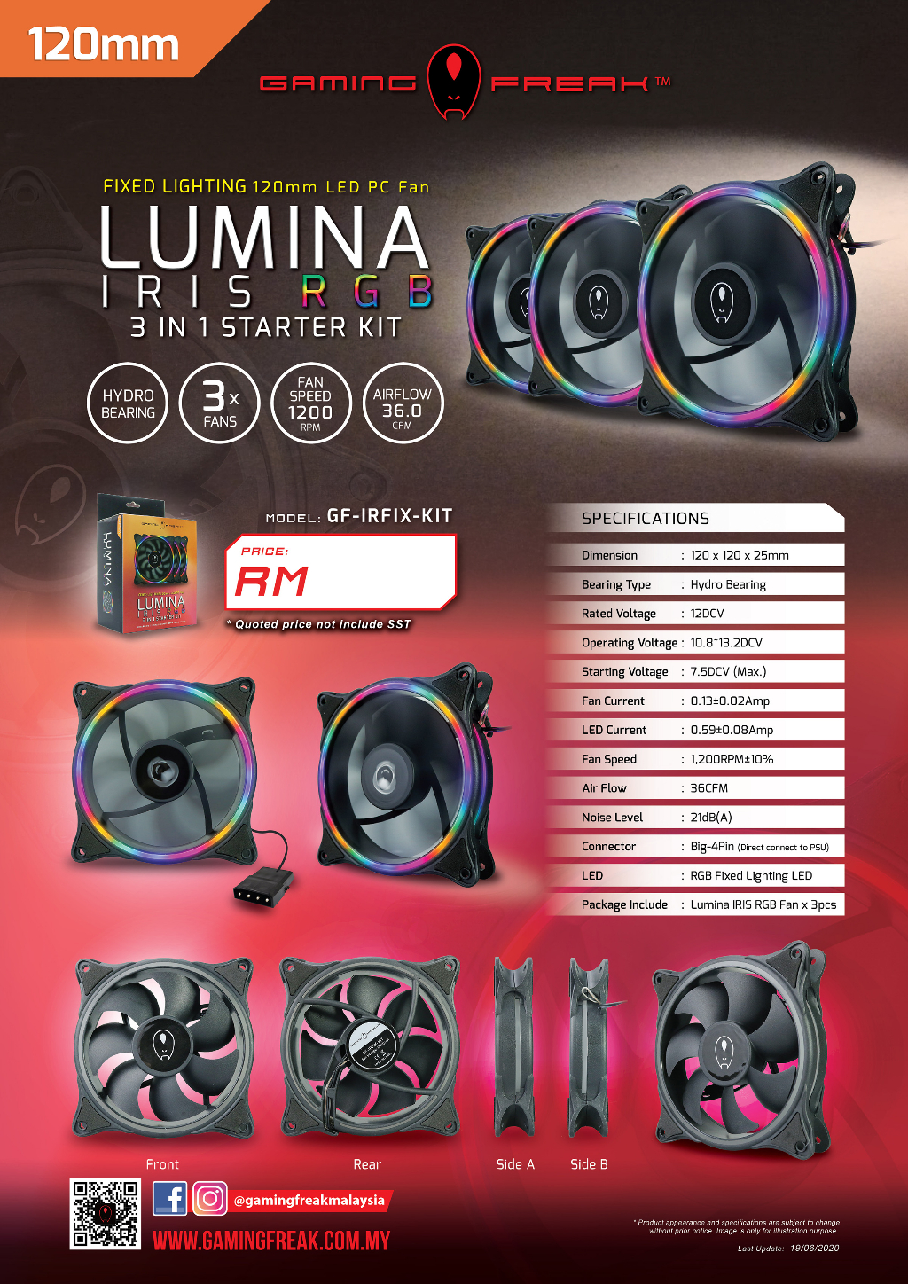 AVF GAMING FREAK LUMINA IRIS FIX RGB LED Fan (GF-IRFIX-KIT) 120MM FAN ...