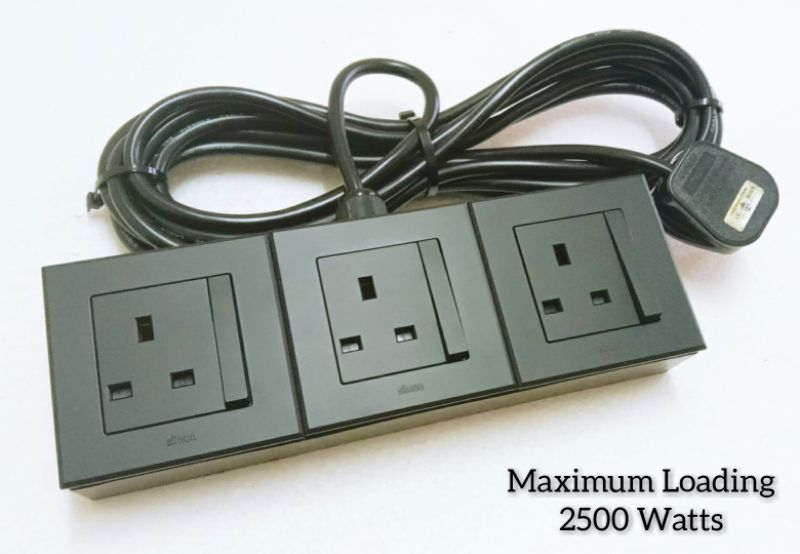 3 Gang Heavy Duty Matt Black TRS Black Cable 3/5/10 Meters 3/4 Gang ...
