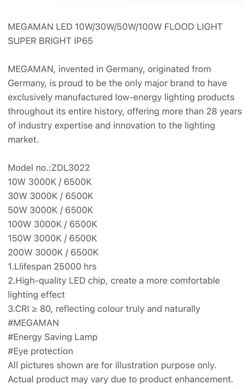 MEGAMAN LED 100W/150W/200W FLOOD LIGHT SUPER BRIGHT IP65 | Shopee Malaysia