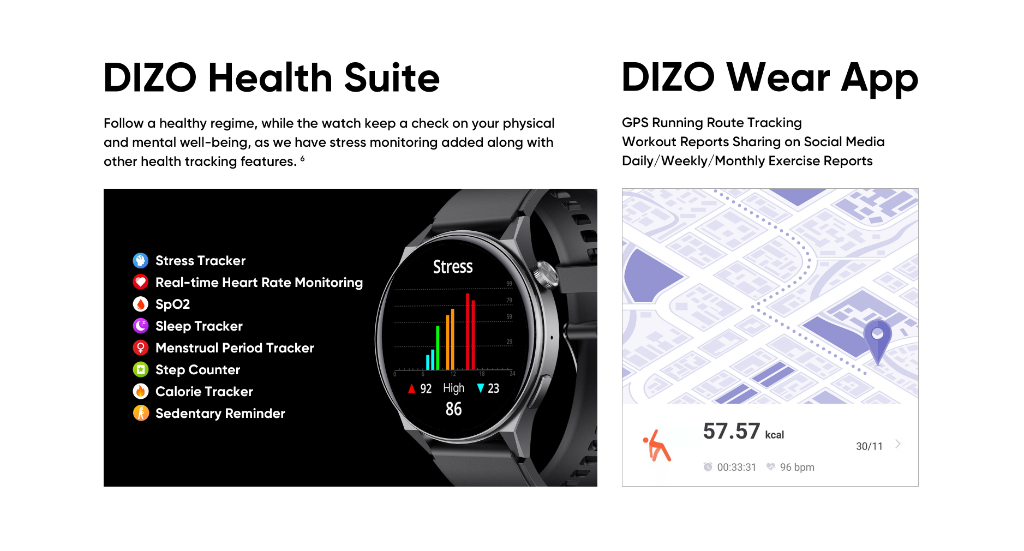 DIZO R2 AMOLED Display 60FPS Wireless Charging Sports Health Talk Watch ...