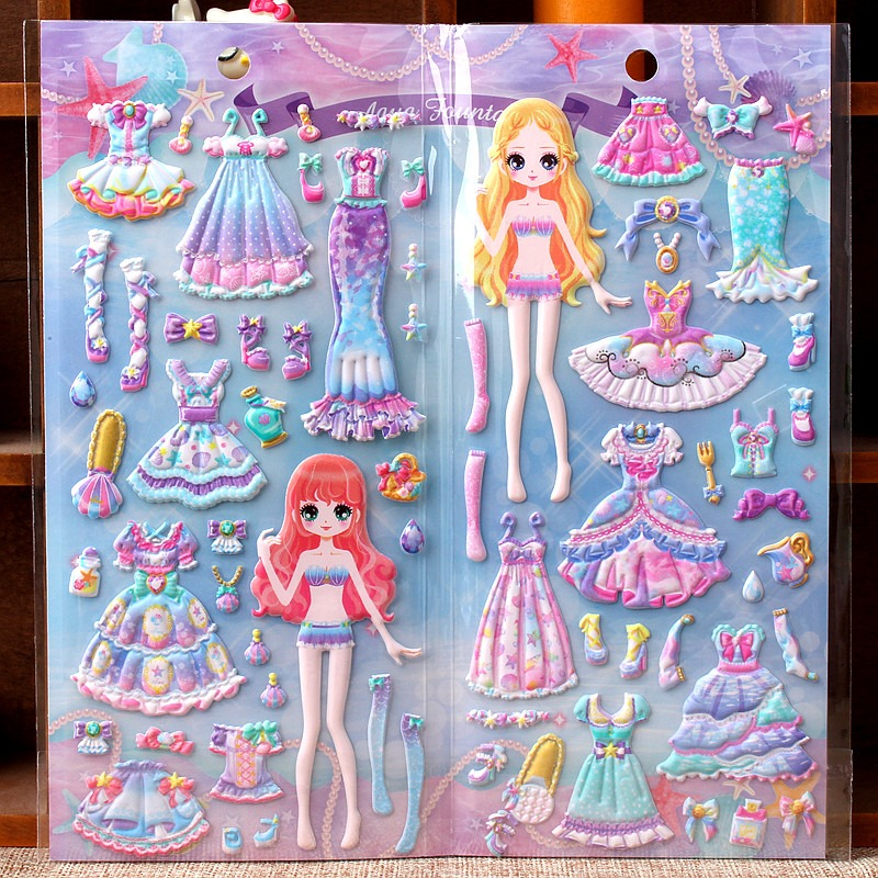 3D Dress Up Sticker Princess Paper Doll Dress Up Puffy Stickers Bubble ...