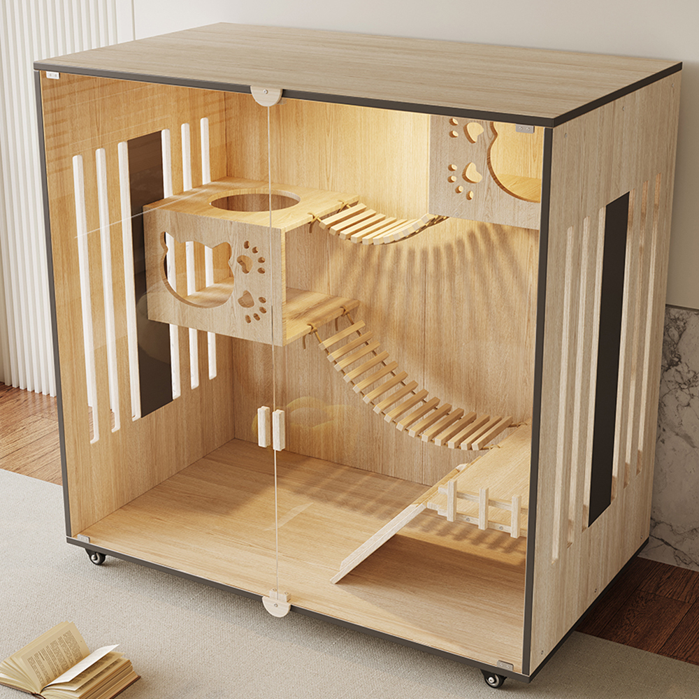 🔥Ready Stock🔥High End Premium Wood Tempered Glass Cat Villa Cat House ...