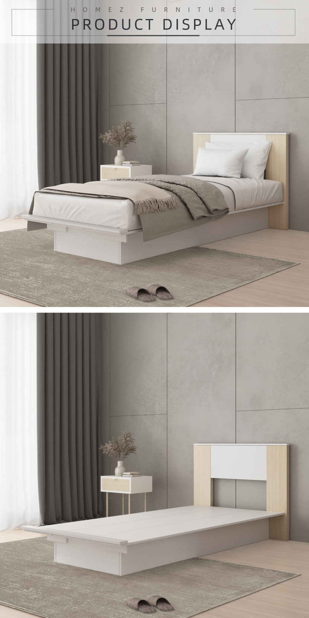 [FREE Shipping] Homez Jordan Series Wooden Single Bed Frame with/without Headboard / Katil Queen ...
