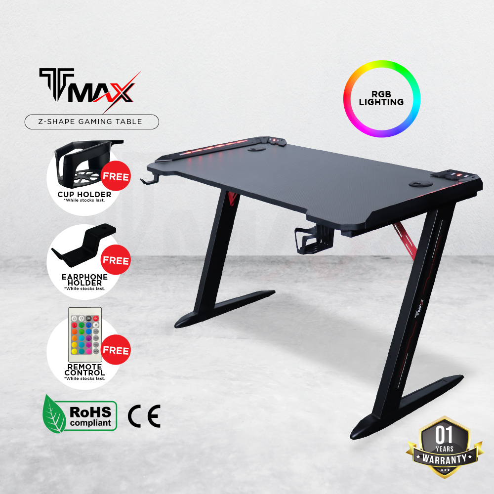 TMAX L120/140cm Z-shaped Gaming Table Gaming Desk With RGB Lighting ...