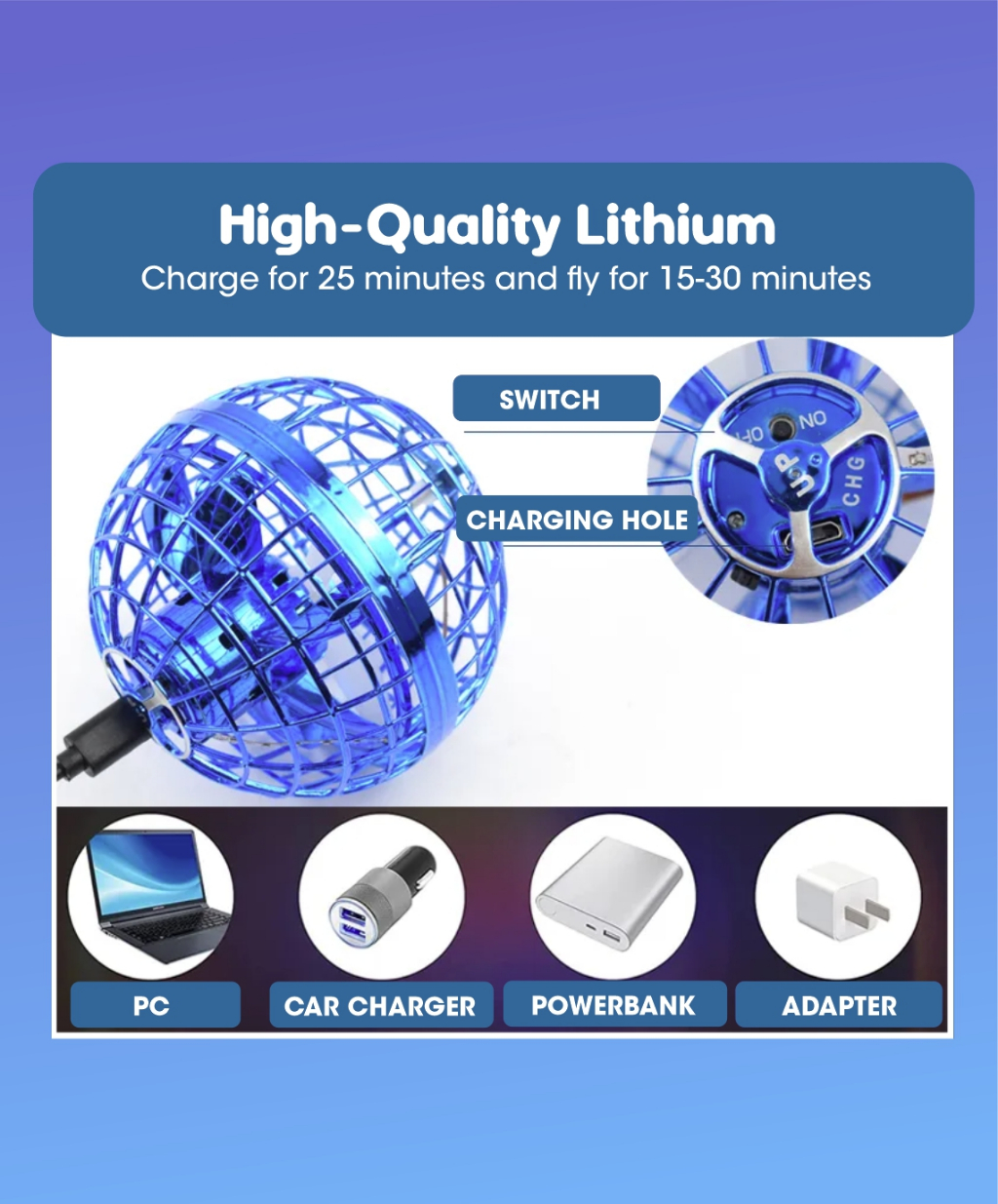 Flying Orb Toys with 360° Rotating Flynova Pro UFO Flying Toy Built-in ...