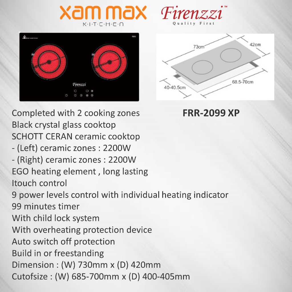 Firenzzi FRD-2077 SC Induction / Creamic Cooker Free Standing / Built ...
