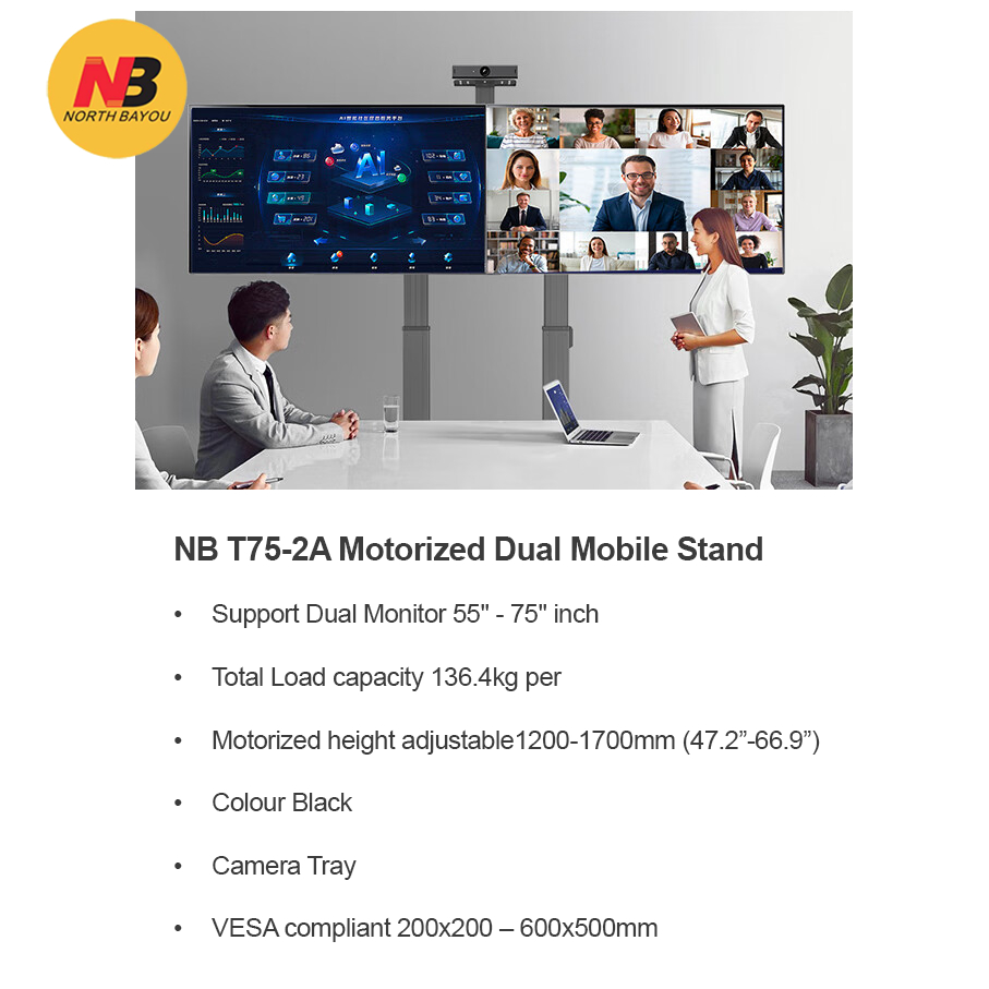NB T75-2A Motorized Dual TV Mobile Stand for Size 55”-75” | Shopee Malaysia