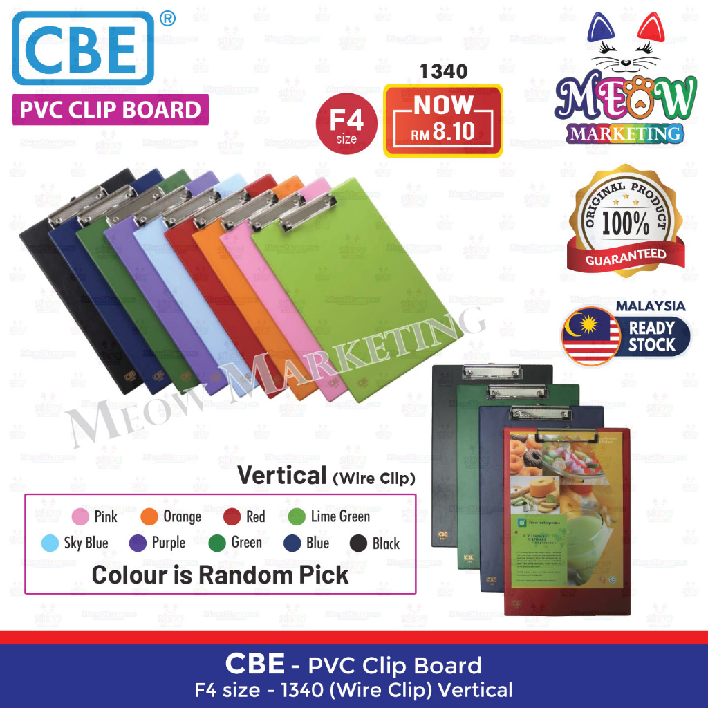 CBE PVC Clip Board - A4 (1341 Wire Clip/1344 Wire Clip) / F4 (1340 Wire ...