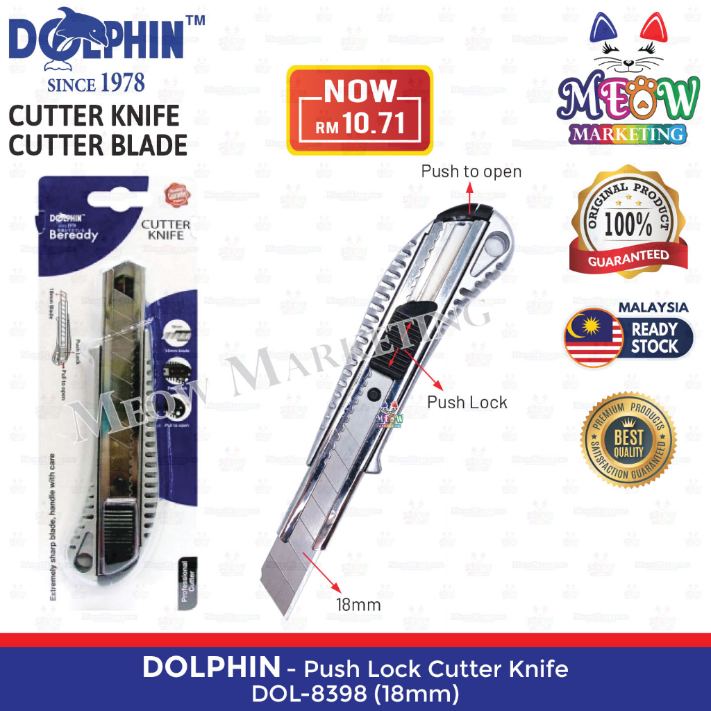 Dolphin Push Lock Metal Cutter Knife - DOL-8396 / DOL-8398 and Cutter ...