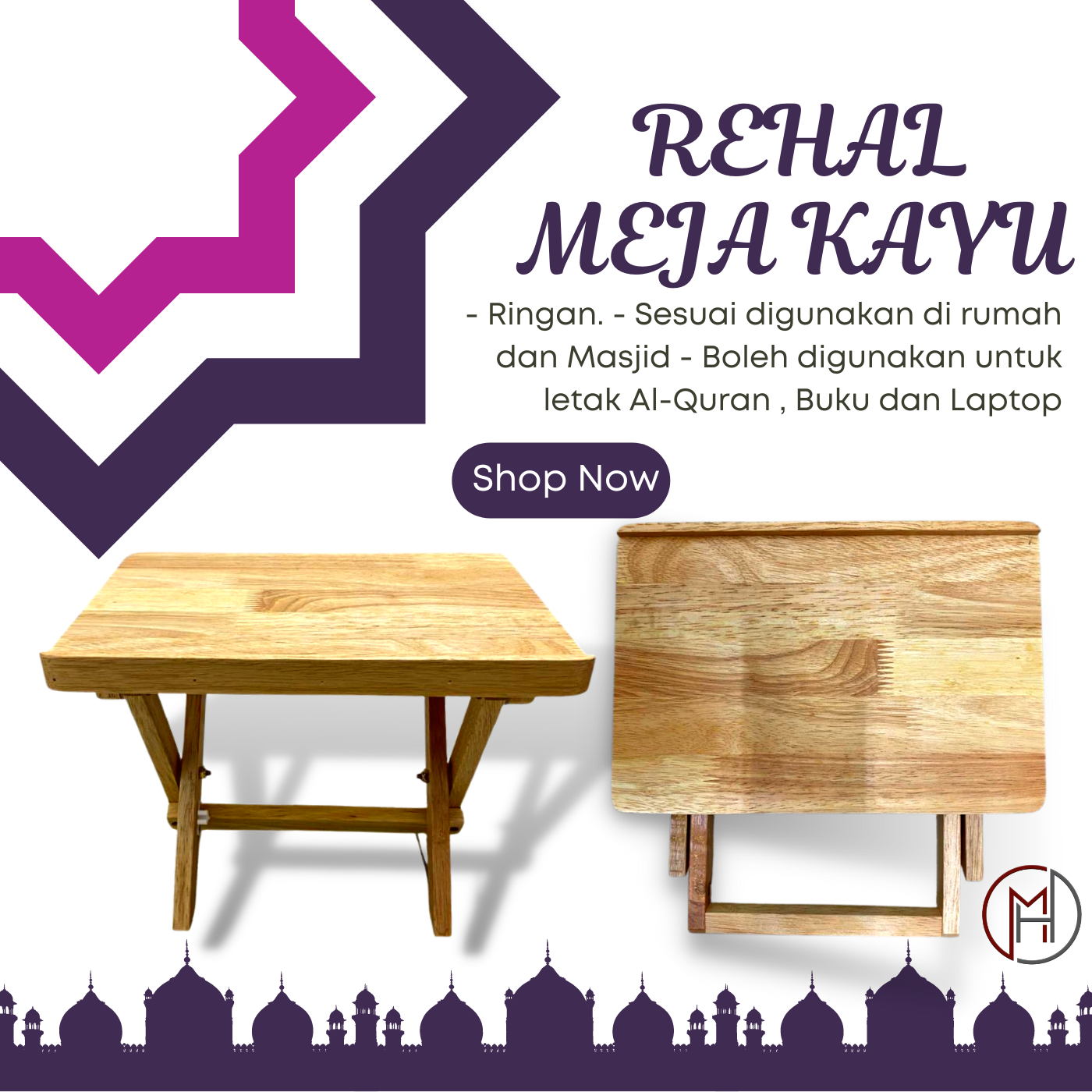 REHAL MEJA KAYU GETAH (Big/Small) Rehal Meja Duduk Al-Quran Muqaddam ...