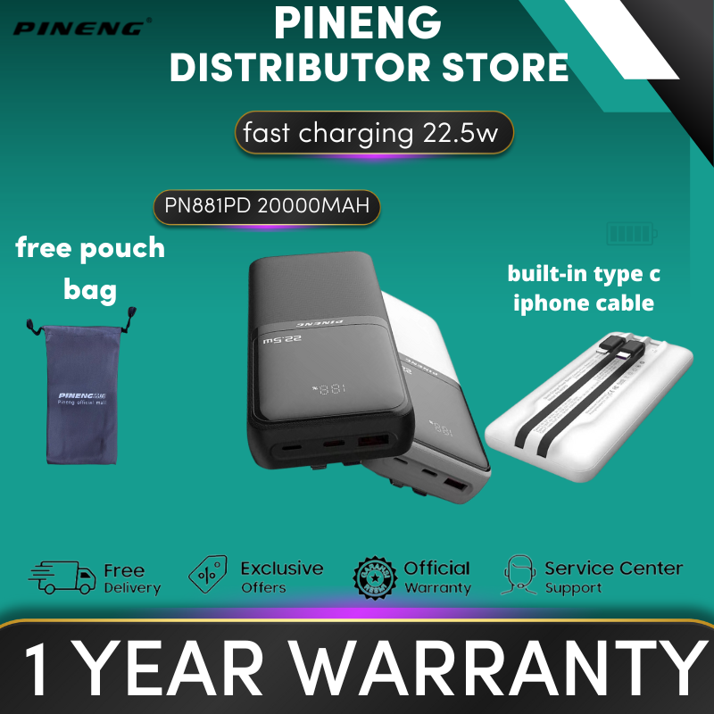 Pineng PN-881 PD & QC3.0 Built In Type C Cable 22.5W with LED Display ...