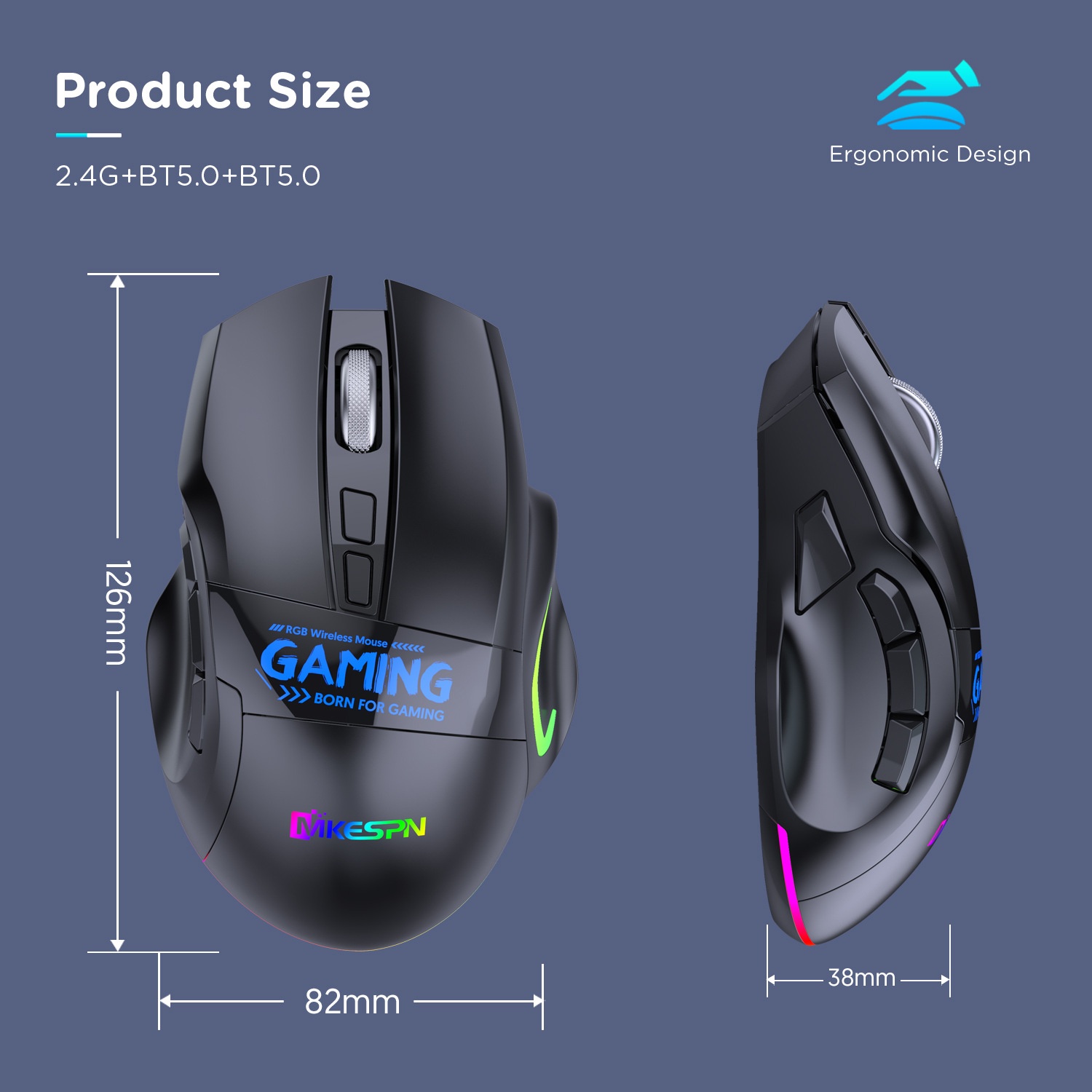 RGB Wireless Mouse Bluetooth Mice W10 Mouse 2400DPI LED Gaming ...