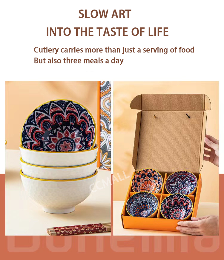Bohemian Style Rice Bowl Porcelain Bowl Ceramic Bowl Mangkuk Keramik ...