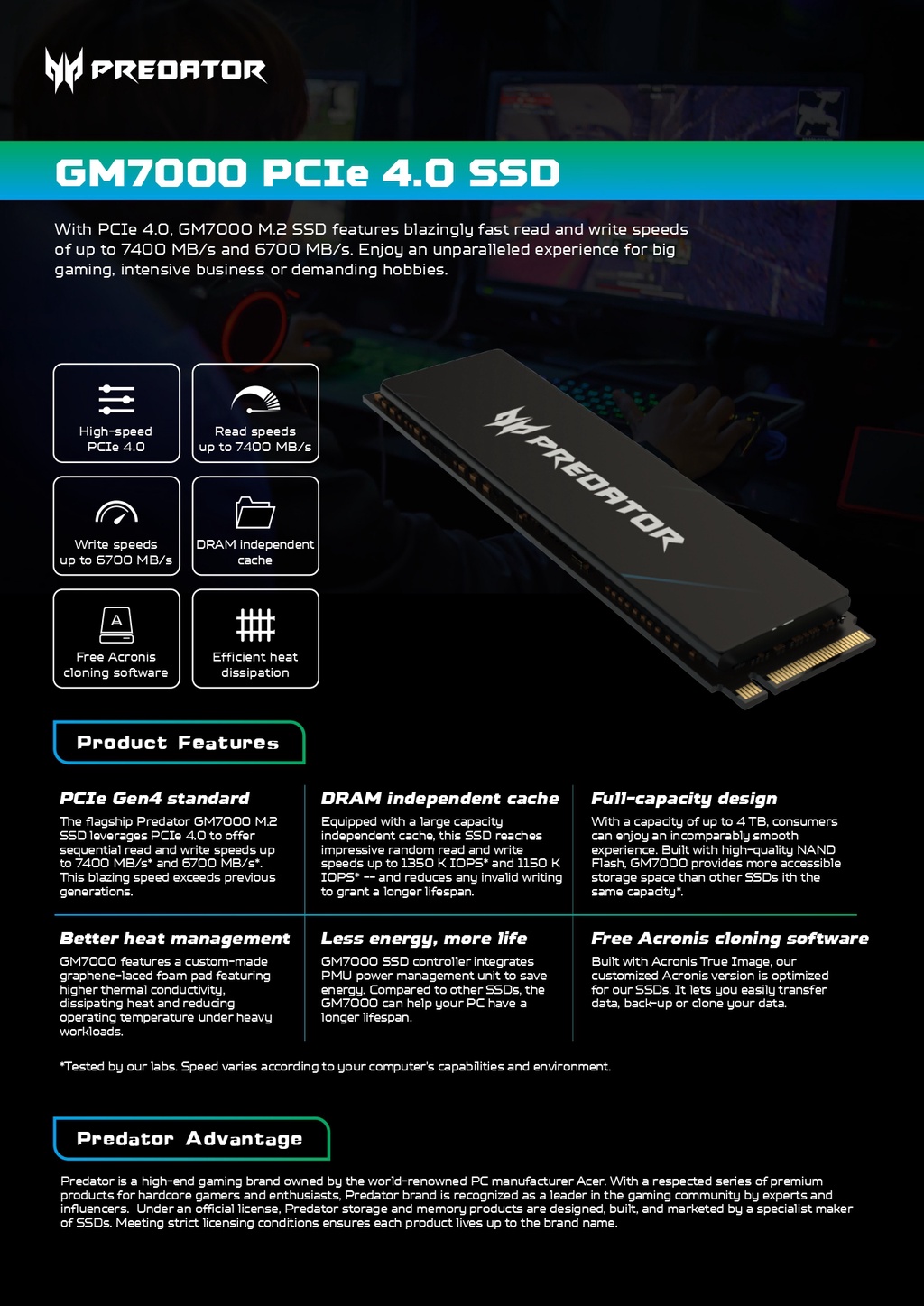 ACER PREDATOR GM7000 PCIe GEN 4X4 NVME SSD WITH HEATSINK ( 512GB / 1TB ...