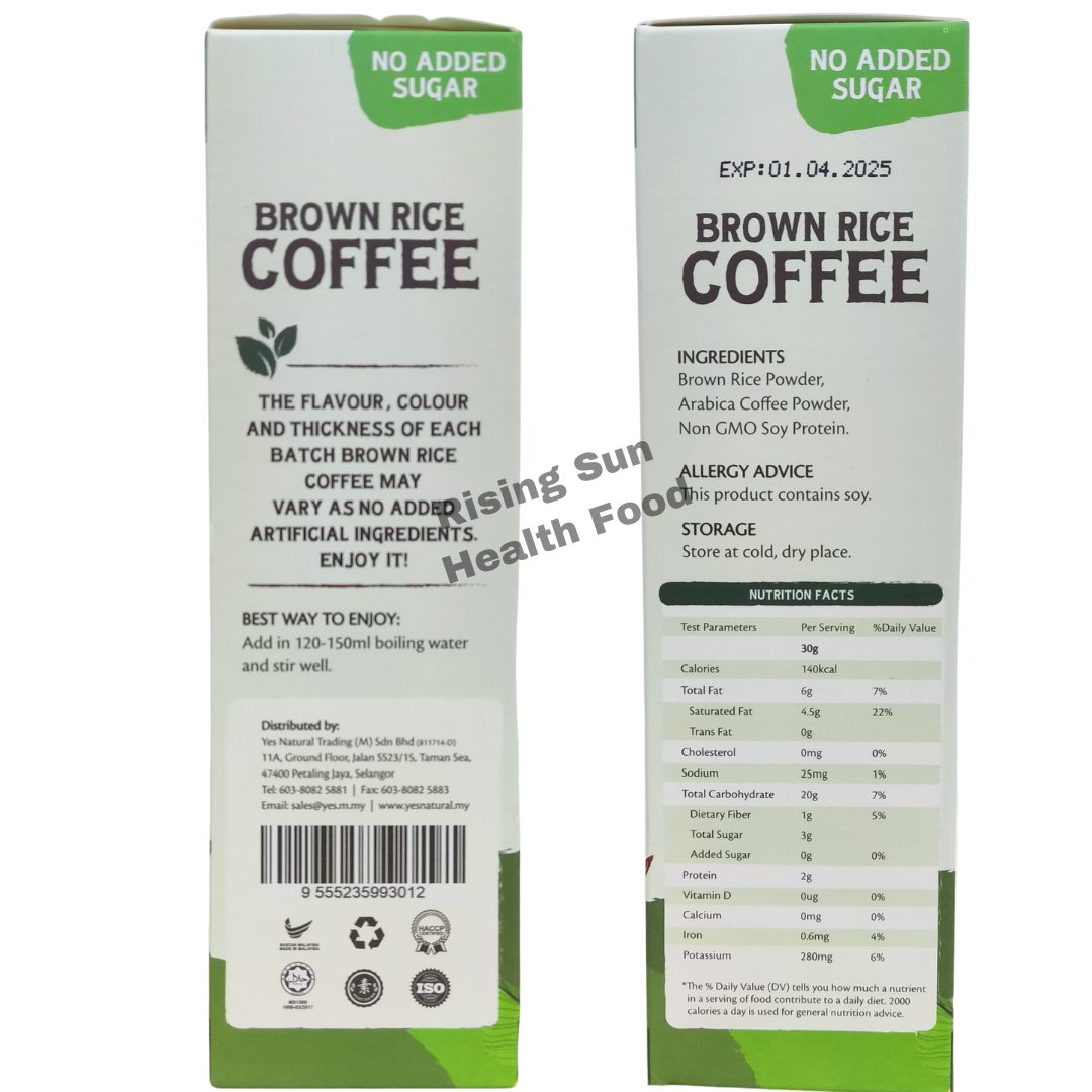 Yes Natural Sugar Free Brown Rice Coffee (30g x 10 sachets x 2) - Twin ...