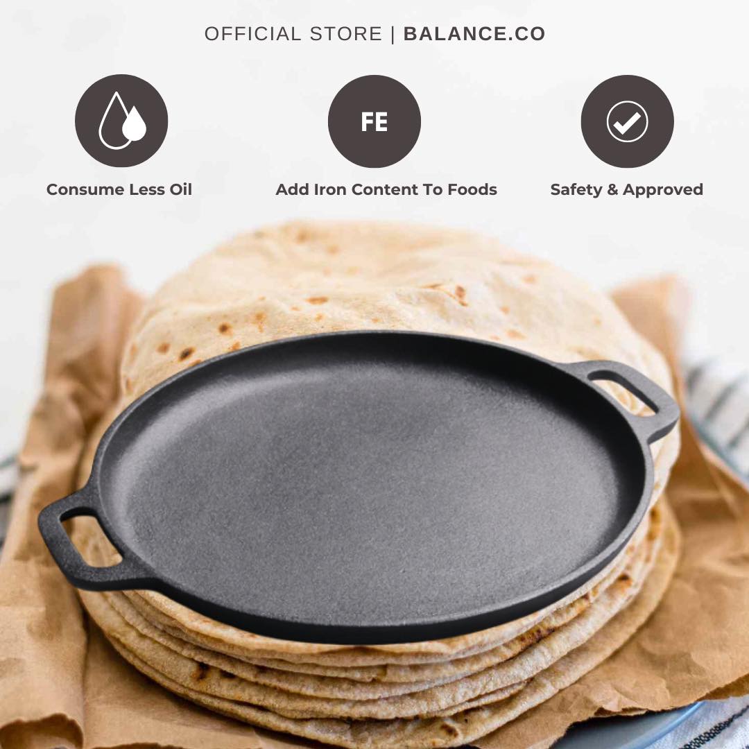 Balance.co Pre-seasoned Pure Thickened Cast Iron Crepe Pan Non Stick Camping Pancake Dosa 铸铁平底锅 ...