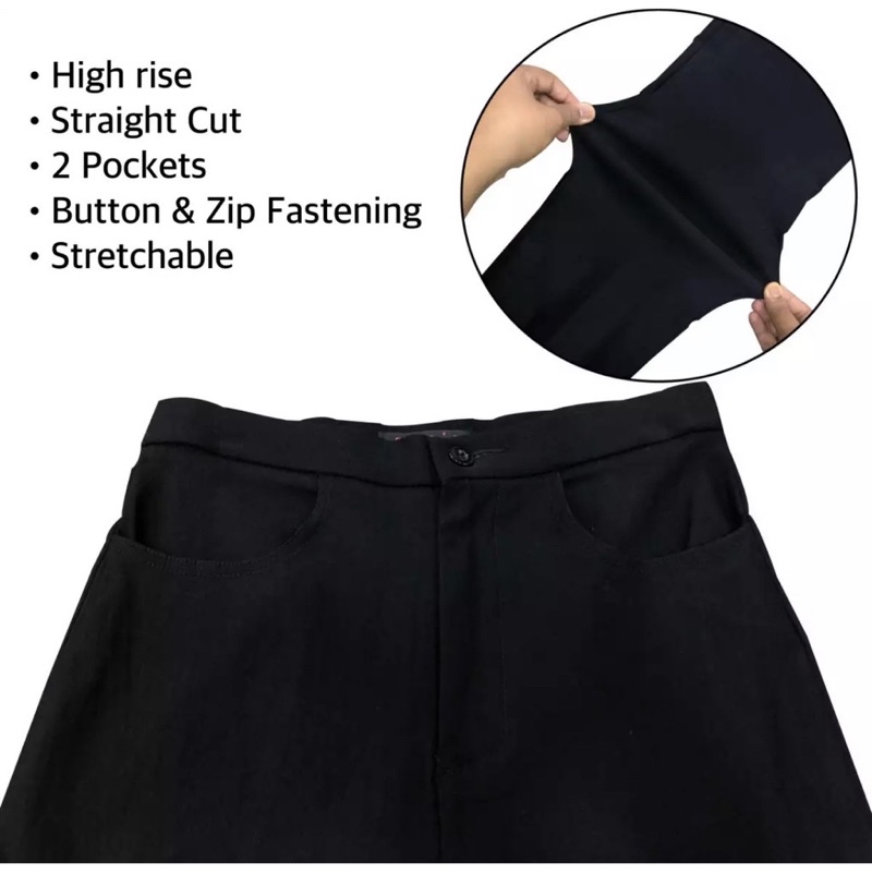 (XS-8XL)Seluar Wanita hitam plus size straight cut /kain getah/Office ...