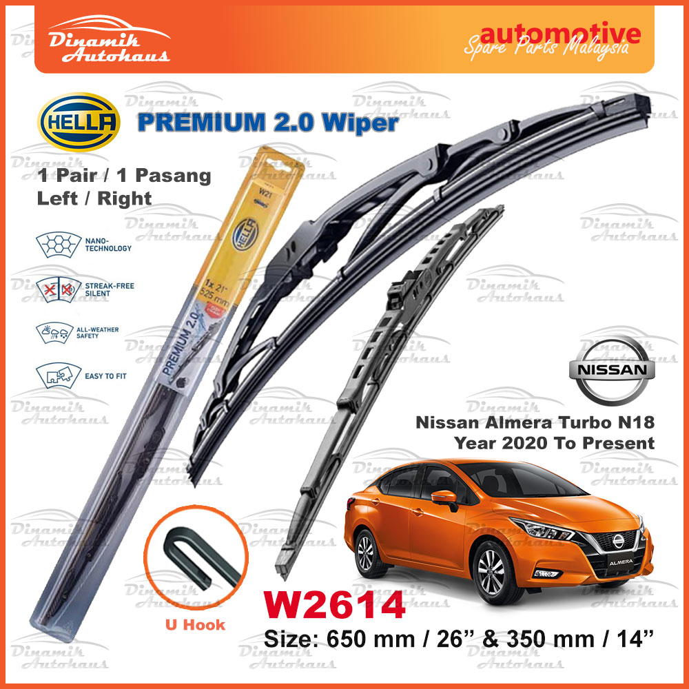 Nissan Almera Turbo Year 2020 To Present Windscreen Wiper Size 26 & 14 (1 Pair) Hella Premium ...