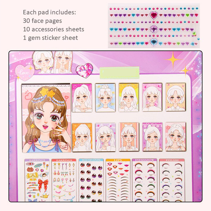 Make Up Sticker Book Coloring Book Make A Face Sticker DIY Art & Craft ...