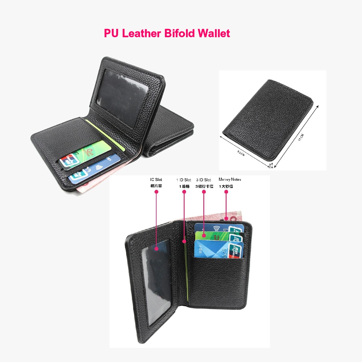 Unisex Ultra Slim PU Leather Bifold Wallet ID Card Lelaki Purse PU ...